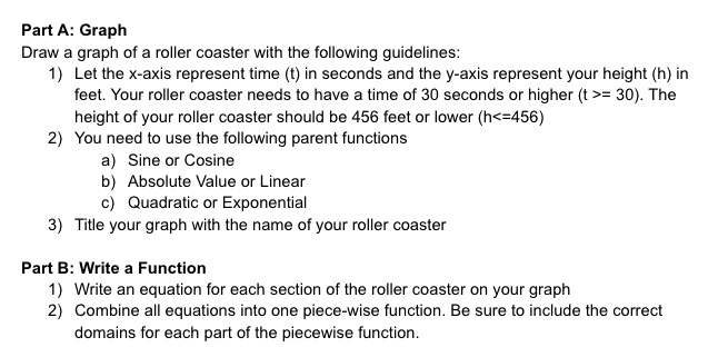 part a graph draw graph roller coaster with the following guidelines ...