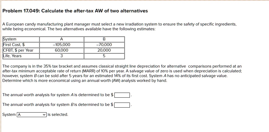 Solved Problem 17 049 Calculate The After Tax Aw Of Two Alternatives A