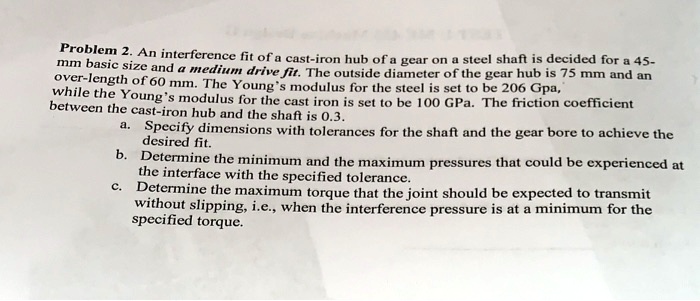 Problem 2. An interference fit of a cast-iron hub of a gear on a steel ...