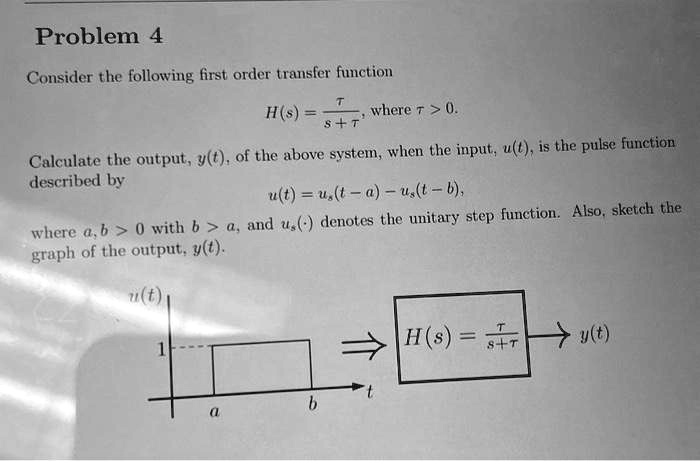 SOLVED: Texts: Problem 4 Consider the following first-order transfer ... SOLVED: Texts: Problem 4 Consider the following first-order transfer ...