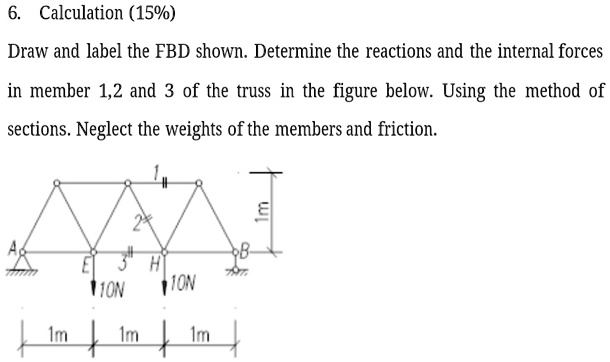SOLVED: 6. Calculation (15% Draw and label the FBD shown.Determine the ...