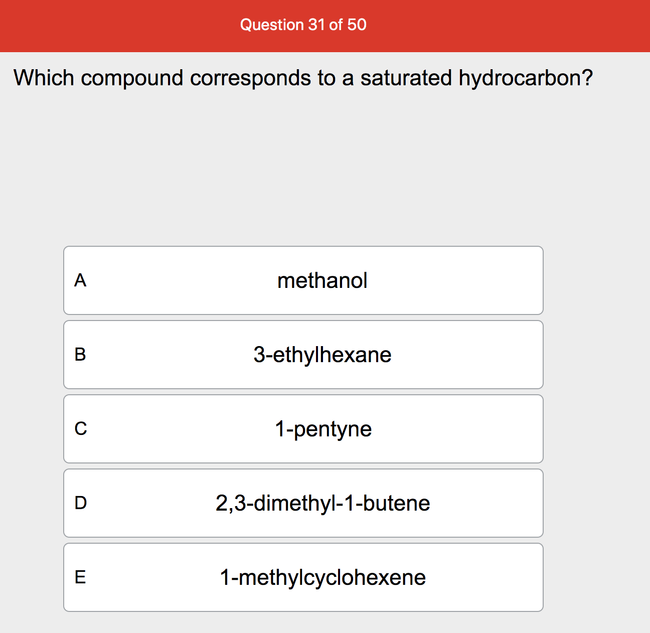 question 31 of 50 which compound corresponds to a saturated hydrocarbon ...