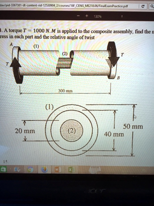 SOLVED: A torque T = 1000 Nm is applied to the composite assembly. Find ...