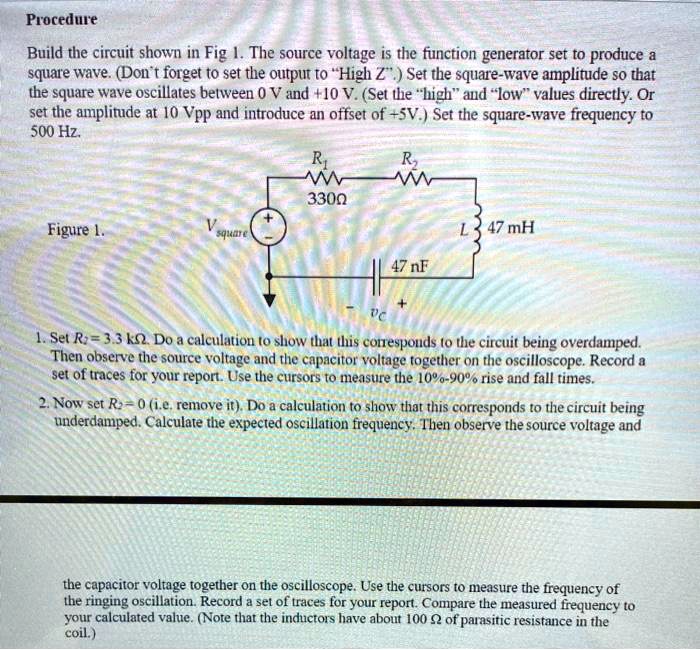 Solved Build The Circuit Shown In Fig 1 The Source Voltage Is The Function Generator Set To 