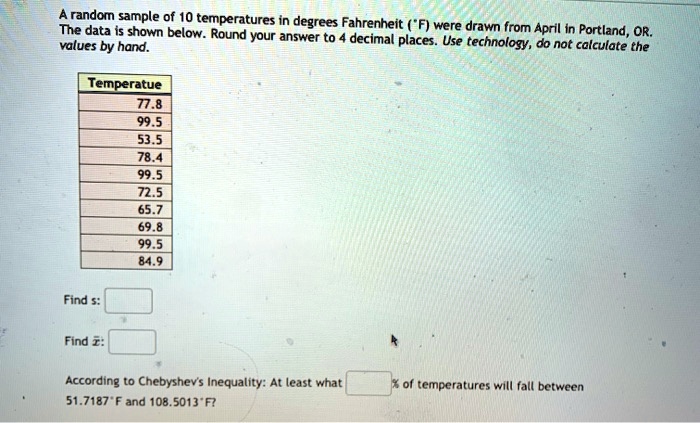 trandca sample f 10 temperatures in degrees fahrenheit f were drawn ...