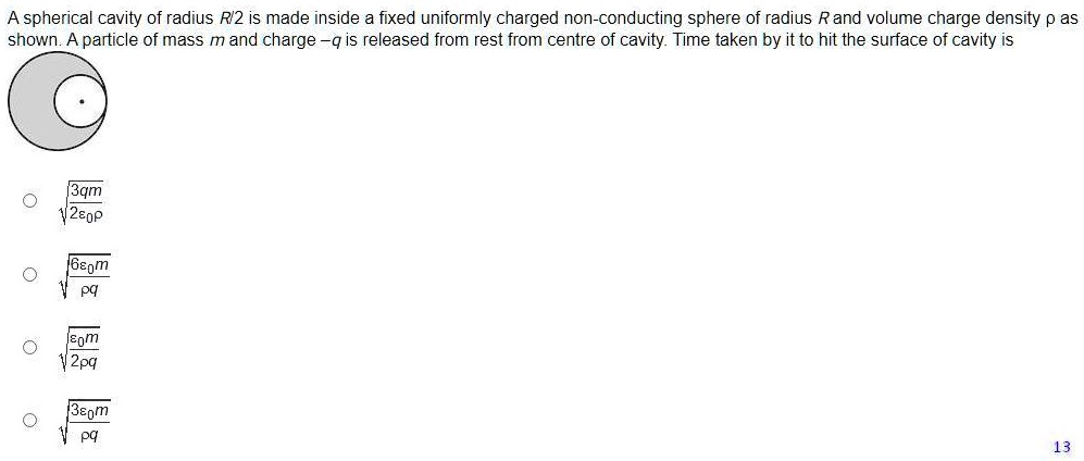 A spherical cavity of radius R/2 is made inside a fixed uniformly ...