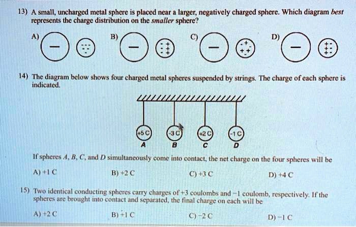 13 a small uncharged metal sphere placed near larger negatively charged ...