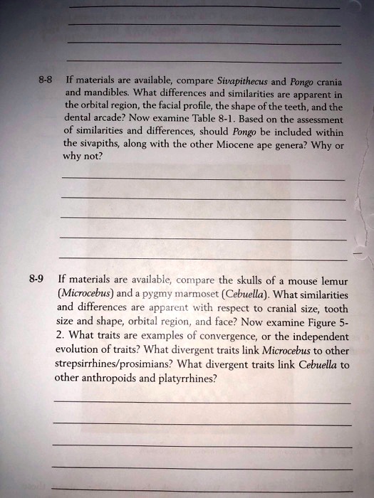 SOLVED:8-8 If materials available; compare Sivapithecus and Pongo ...