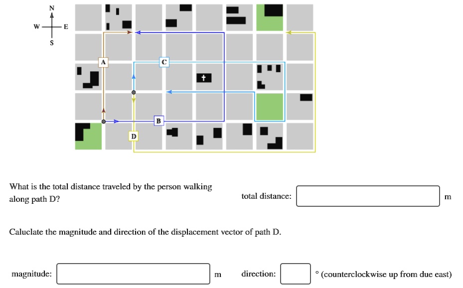 what is the total distance traveled by the person walking along path d ...