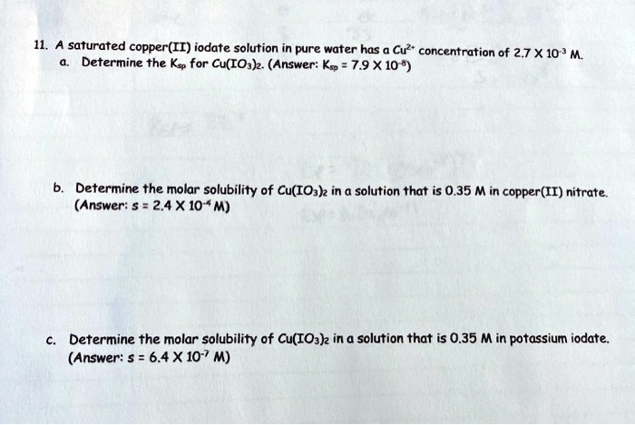 A saturated copper(II) iodate solution in pure water has CuÂ²â º ...