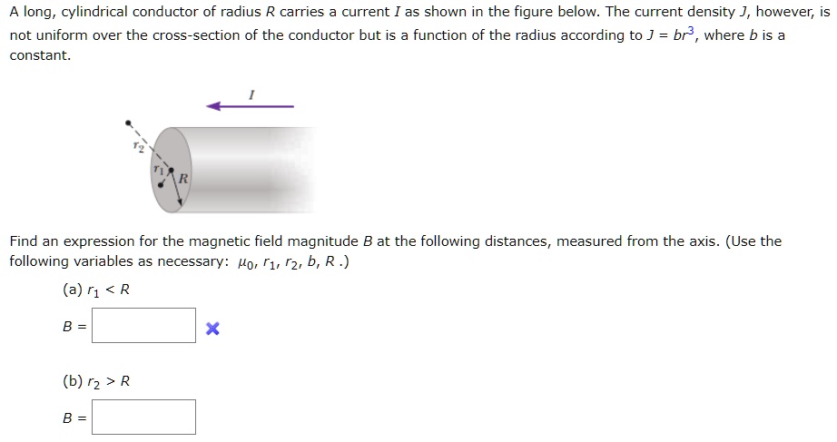 SOLVED: long, cylindrical conductor of radius R carries current I as shown in the figure below ...