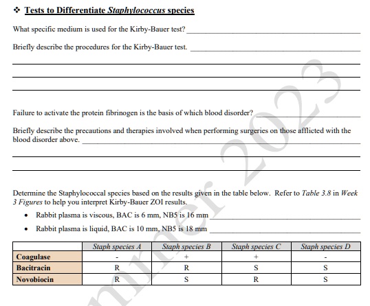 SOLVED: Tests to Differentiate Staphylococcus Species What specific ...