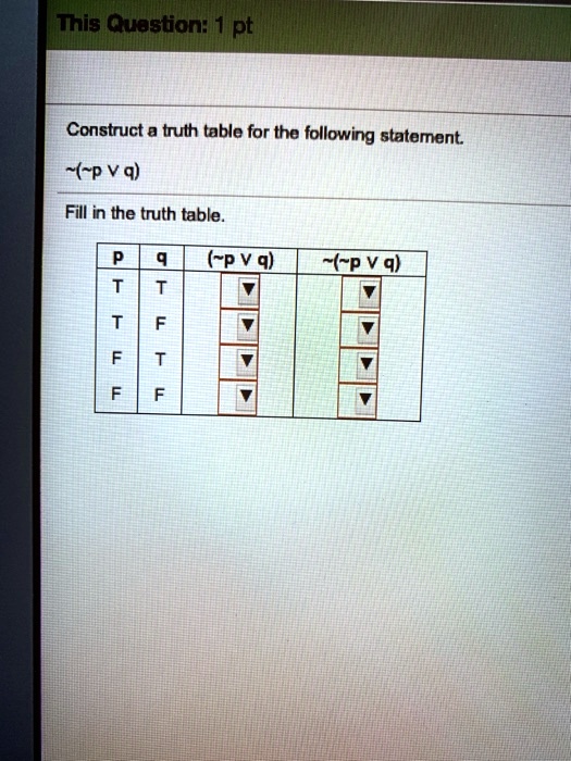 SOLVED: Unis @uastion pt Construct a truth table for the following ... SOLVED: Unis @uastion pt Construct a truth table for the following ...