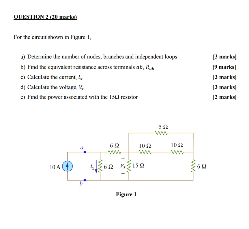 QUESTION 2 (20 marks) For the circuit shown in Figure 1, a) Determine the number of nodes ...