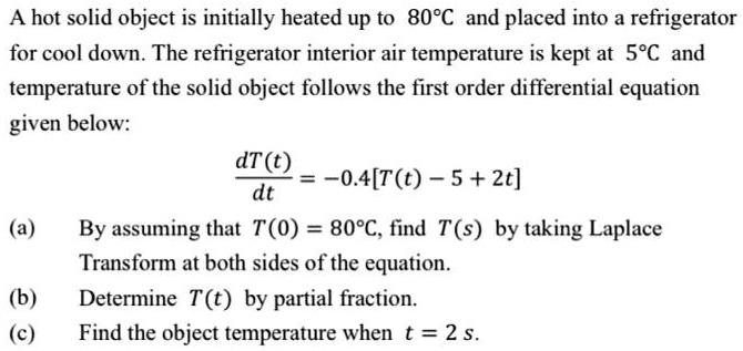 SOLVED:A hot solid object is initially heated up to 808C and placed ...