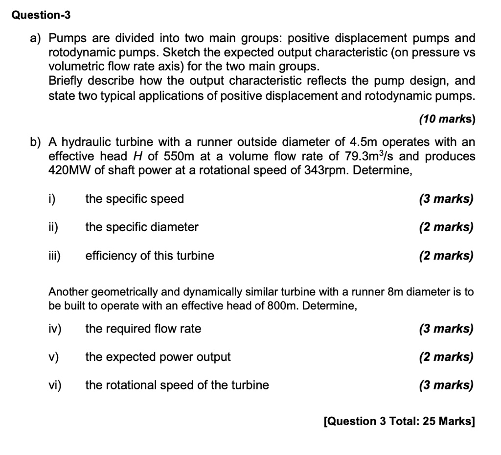 SOLVED: Question 3 a) Pumps are divided into two main groups: positive ...