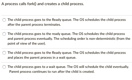 A process calls fork() and creates a child process. The child process ...