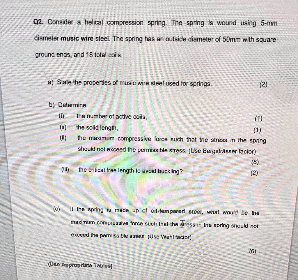 Q2. Consider a helical compression spring. The spring is wound using 5 ...