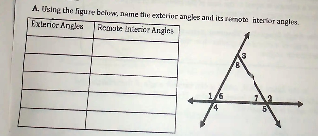 A. Using the figure below, name the exterior angles and its remote interior angles. Exterior ...