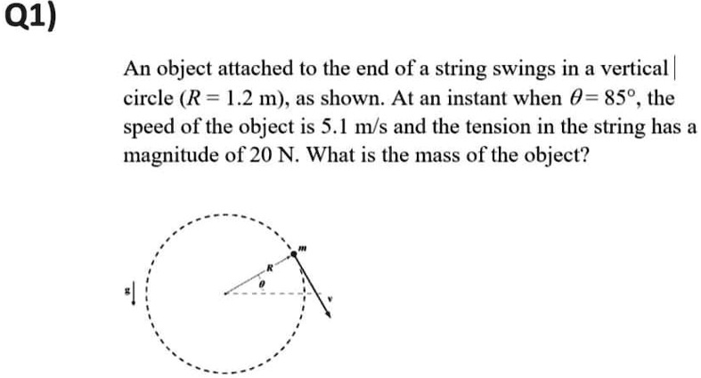 SOLVED: An object attached to the end of a string swings in a vertical circle (R = 0.2 m), as ...