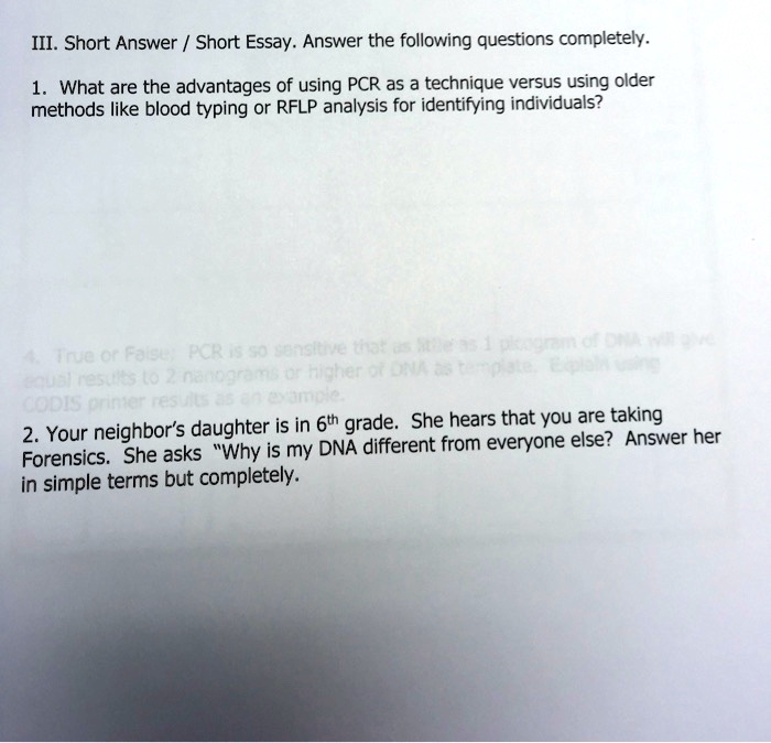 III. Short Answer / Short Essay. Answer the following questions ...