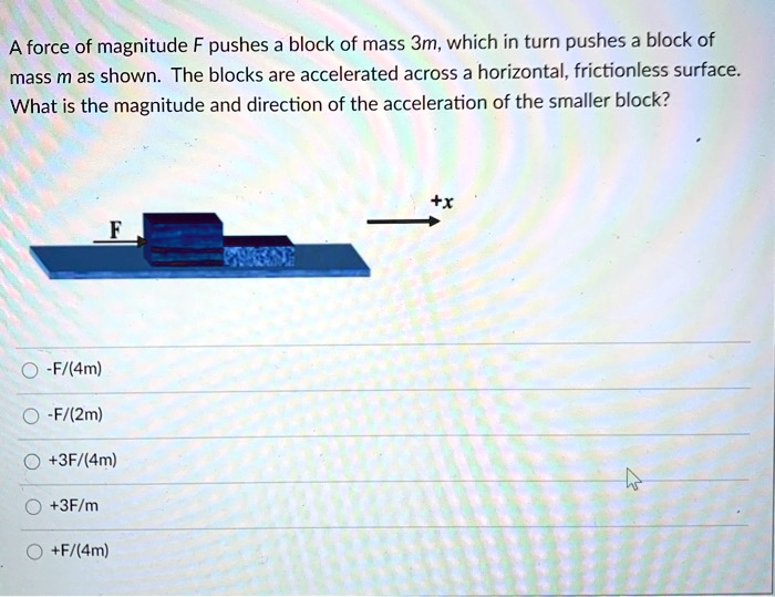 SOLVED: A force of magnitude F pushes a block of mass 3m, which in turn ...
