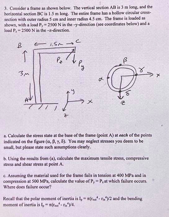SOLVED: Texts: 3. Consider a frame as shown below. The vertical section ...