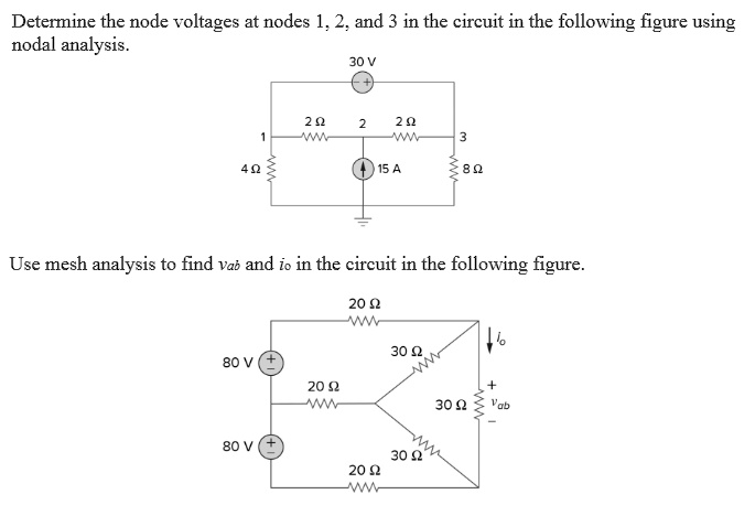 Determine the node voltages at nodes 1, 2, and 3 in the circuit in the following figure using ...