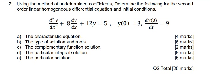 SOLVED: 2. Using the method of undetermined coefficients, Determine the ...