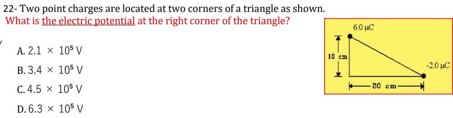 22- Two point charges are located at two corners of a triangle as shown ...