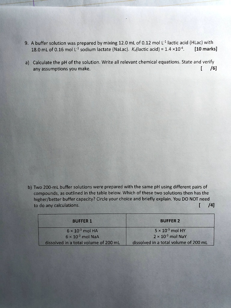 a buffer solution was prepared by mixing 120 ml of 012 mol l 1 lactic acid hlac with 180 ml of ...