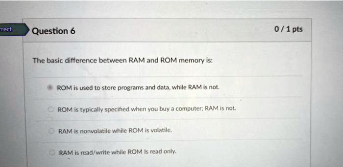 SOLVED: The basic difference between RAM and ROM memory is: - ROM is ...