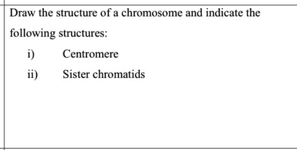 SOLVED: Draw the structure of a chromosome and indicate the following ...