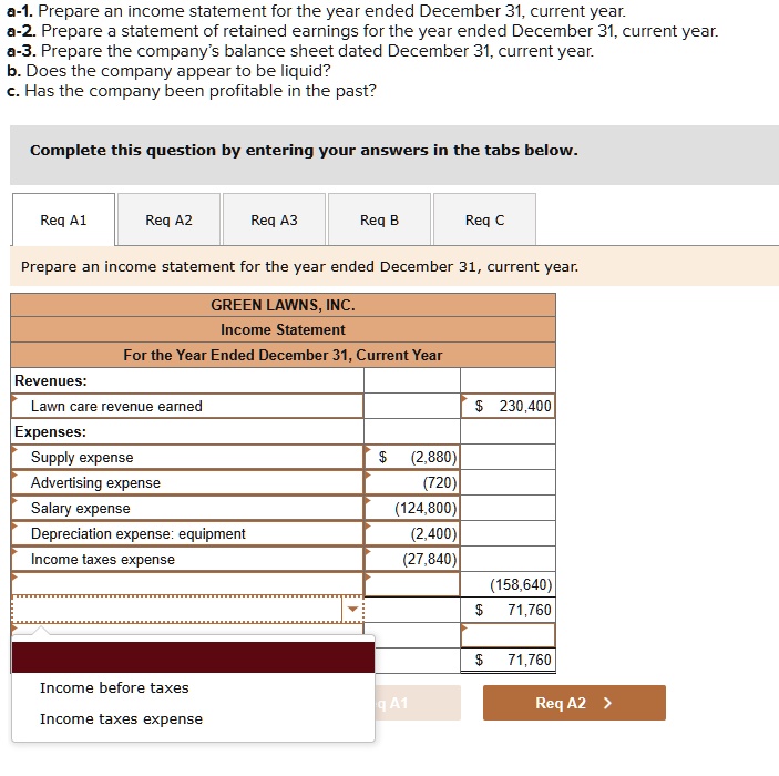a 1 prepare an income statement for the year ended december 31 current ...
