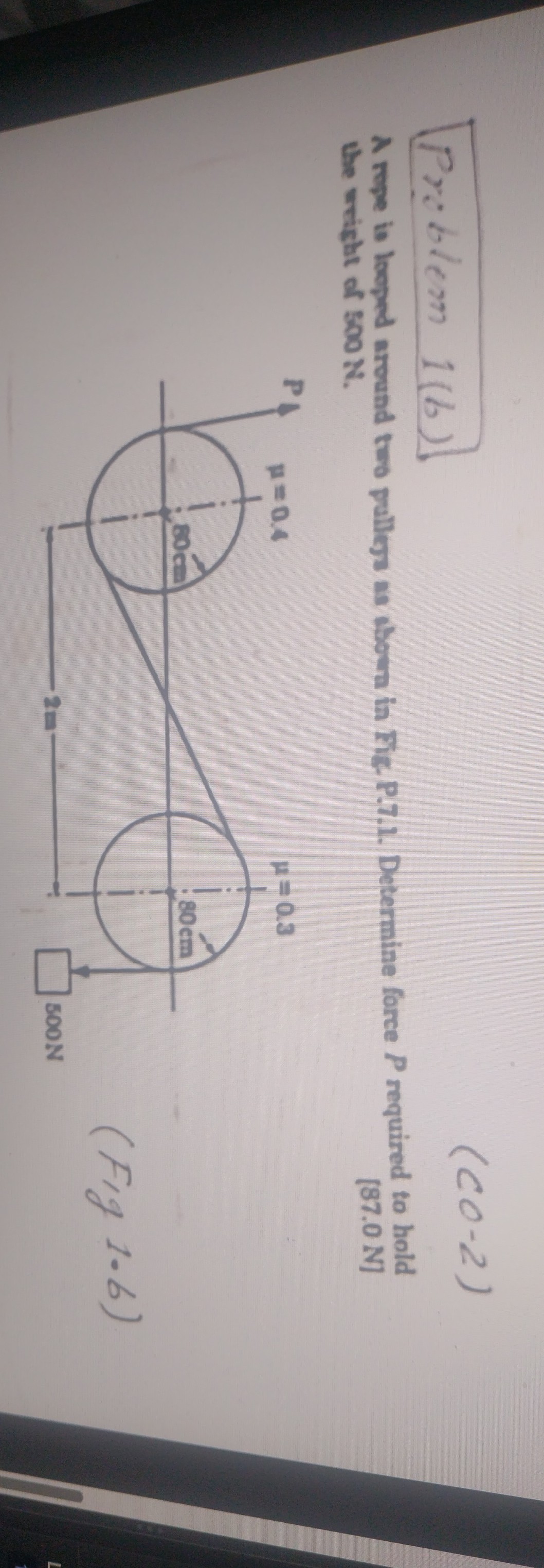 Priblem 1(b) (c0-2) A rope is looped sround two pallegs as abown in Fig ...