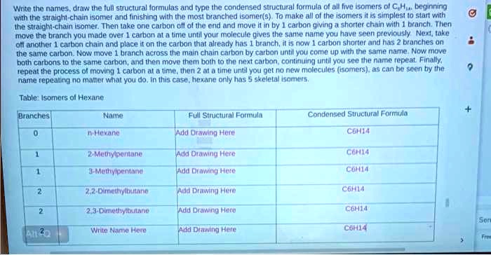 Write the names, draw the full structural formulas and type the ...
