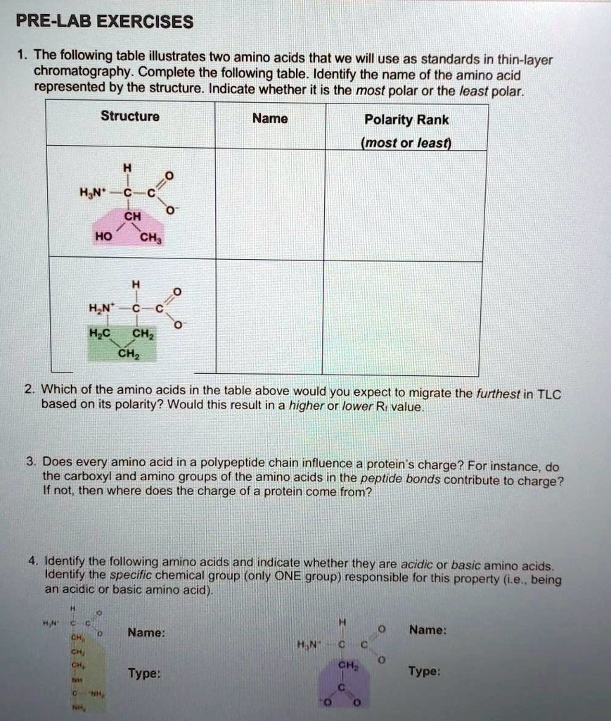 pre lab exercises the following table illustrates two amino acids that ...