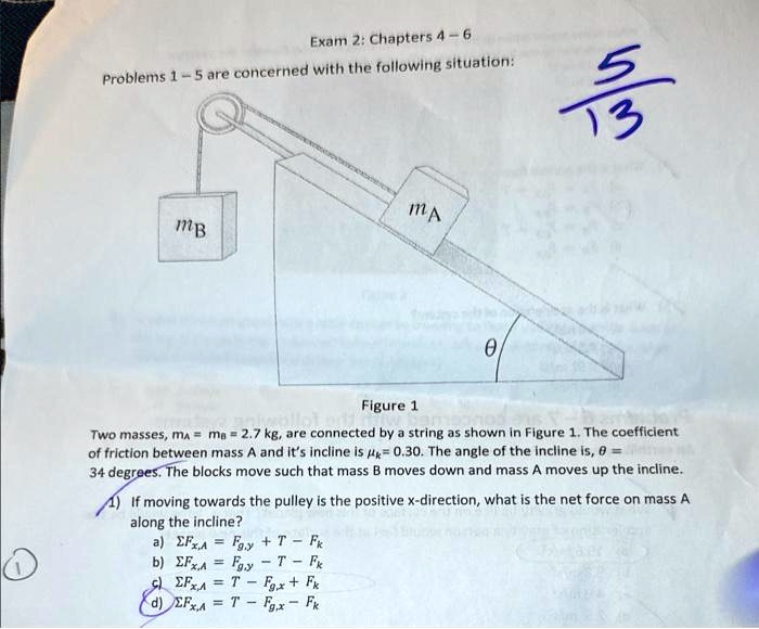 Exam 2: Chapters 4 - 6 Problems 1 - 5 are concerned with the following situation: mA mB θFigure ...