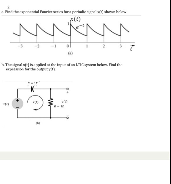 2. a. Find the exponential Fourier series for a periodic signal x(t) shown below x(t) 1 e -t -3 ...