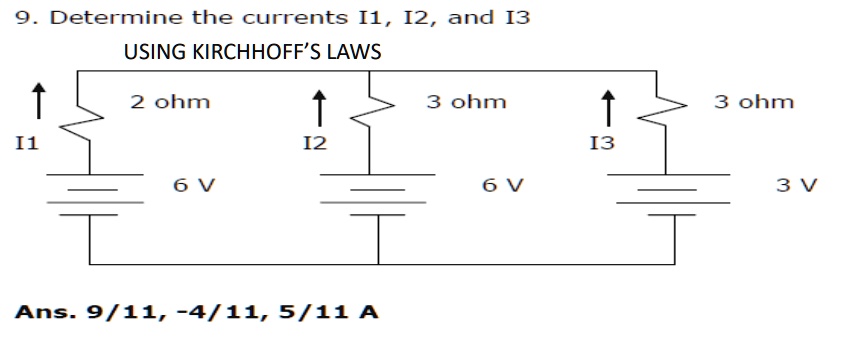SOLVED: Determine the currents I1, I2, and I3 in the figure below using Kirchoff's law. On a ...