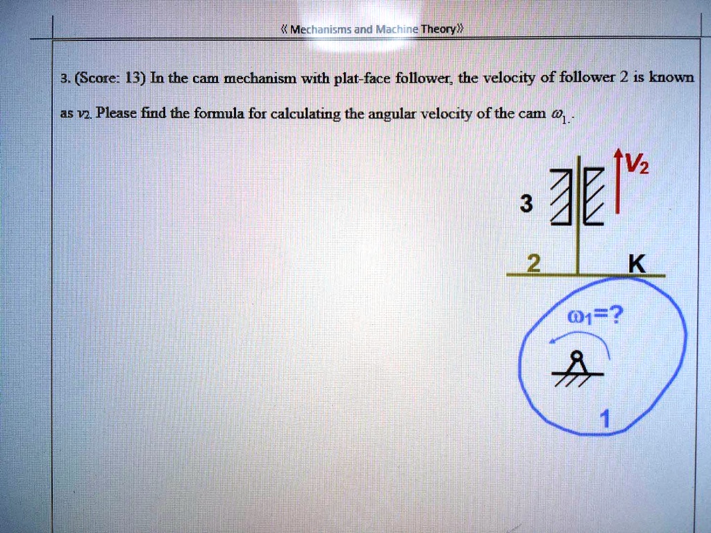 3. (Score: 13) In the cam mechanism with plat-face follower, the ...