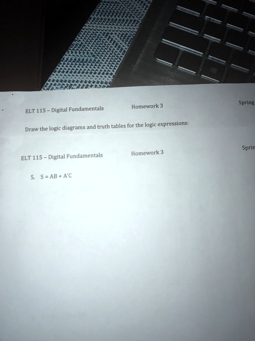 SOLVED: Homework 3 Spring ELT 115 - Digital Fundamentals Draw the logic ...