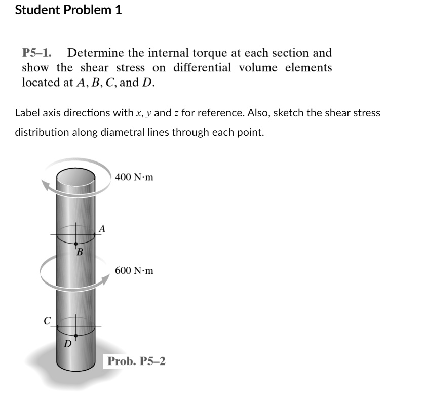 SOLVED: Student Problem 1 P5-1. Determine the internal torque at each ...