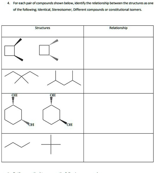 SOLVED: Each pair of compounds shown below; Identify the relationship between the structures of ...