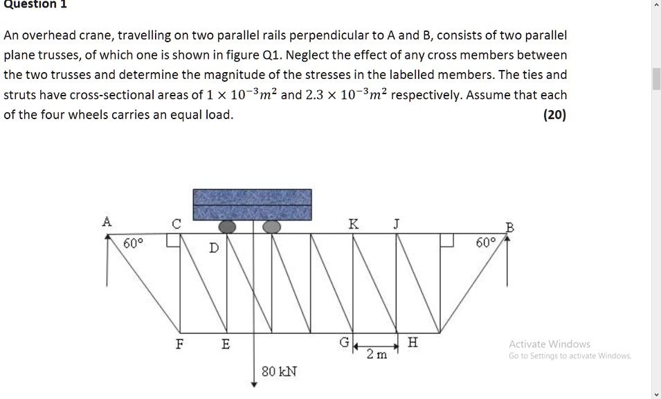 SOLVED: Question1 An overhead crane,travelling on two parallel rails ...