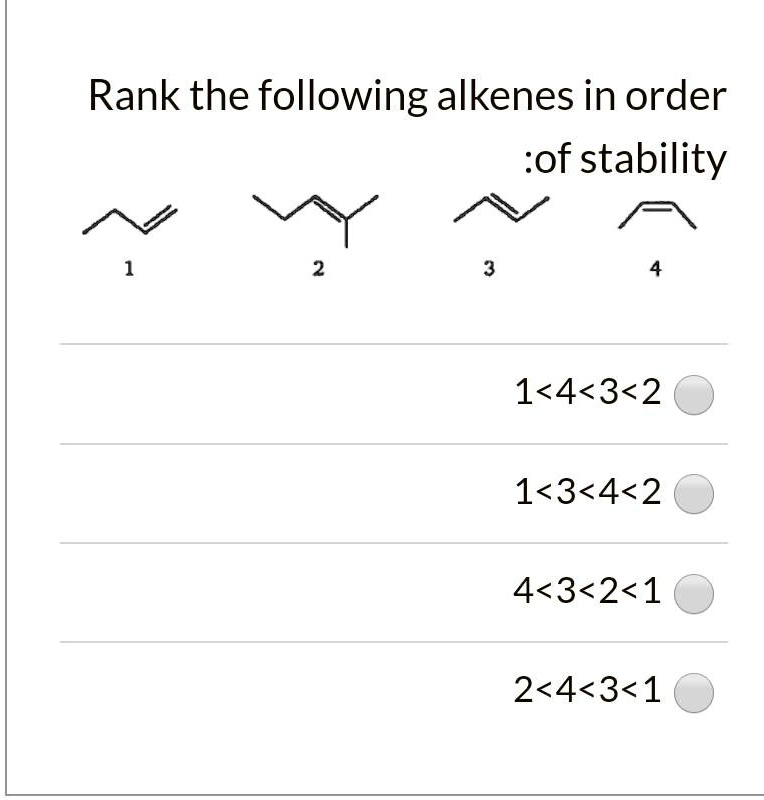 SOLVED: Rank the following alkenes in order :of stability 1