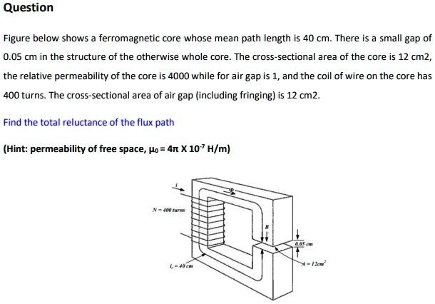 Question Figure below shows a ferromagnetic core whose mean path length is 40 cm. There is a ...