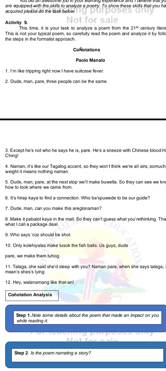 are equipped with the skills to analyze a poetry. To show these skills ...