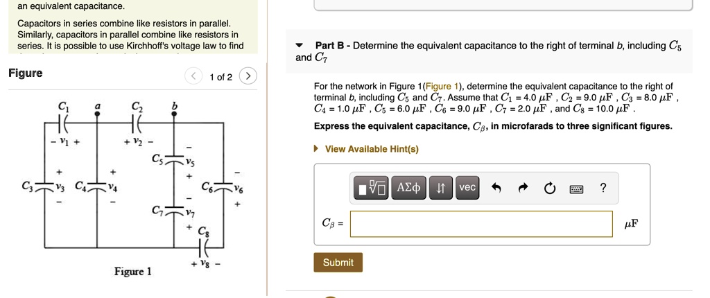 SOLVED: an eguivalent capacitance Capacitors in series combine like ...