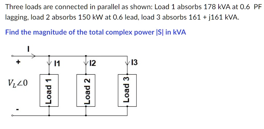 SOLVED: Three loads are connected in parallel as shown: Load 1 absorbs ...